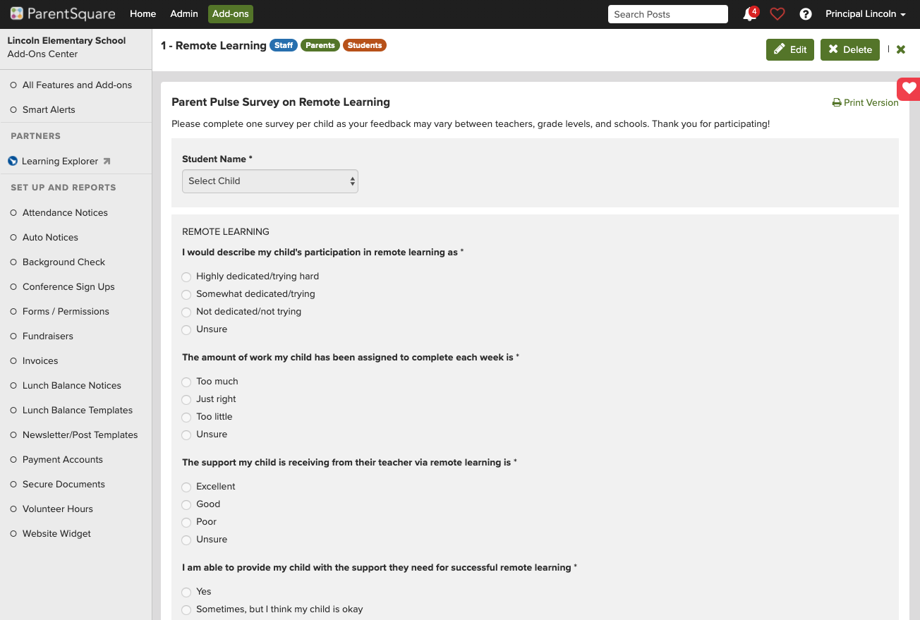 Remote Learning and Parents: Survey Template - ParentSquare